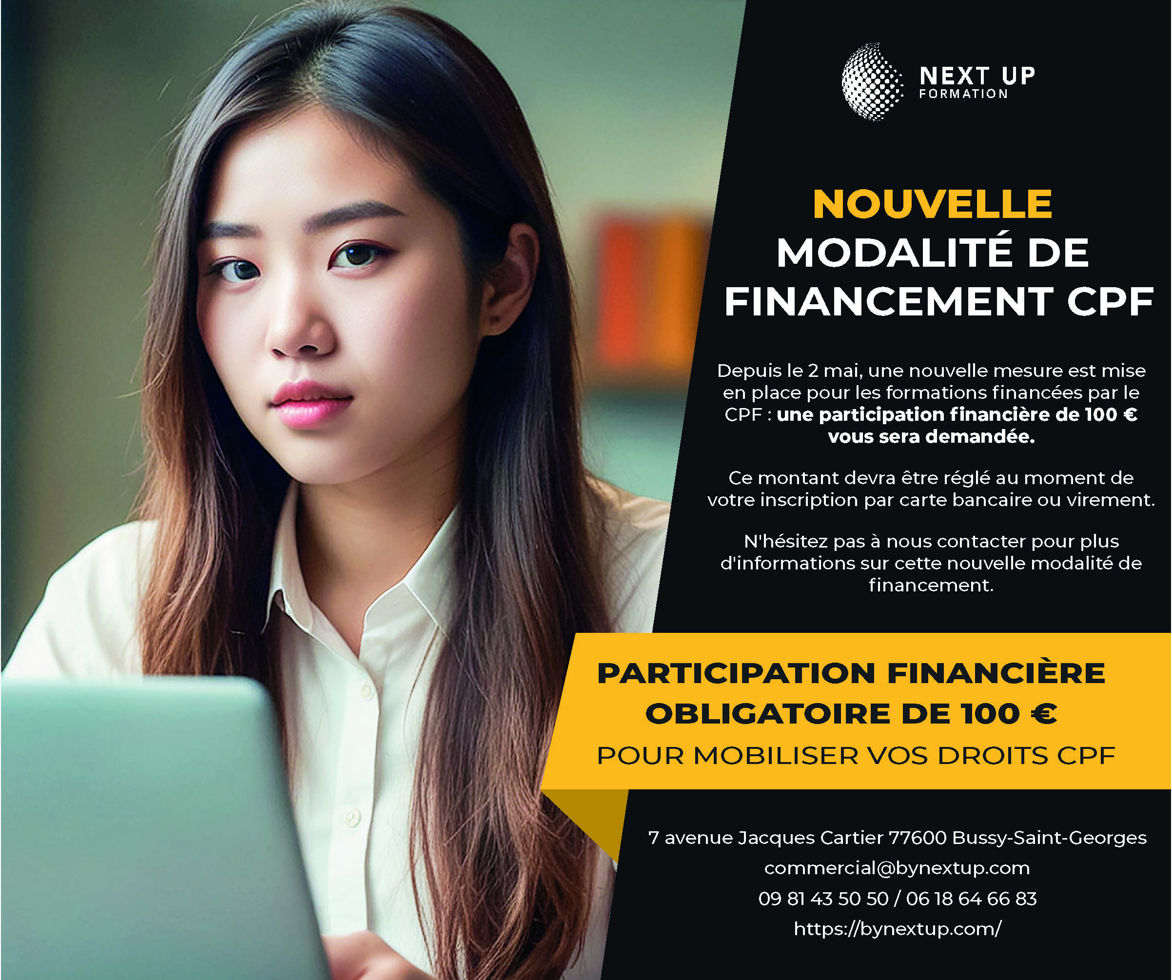 CPF : reste à charge de 100 € pour bénéficier d'une formation - NextUp Formation : organisme de ...